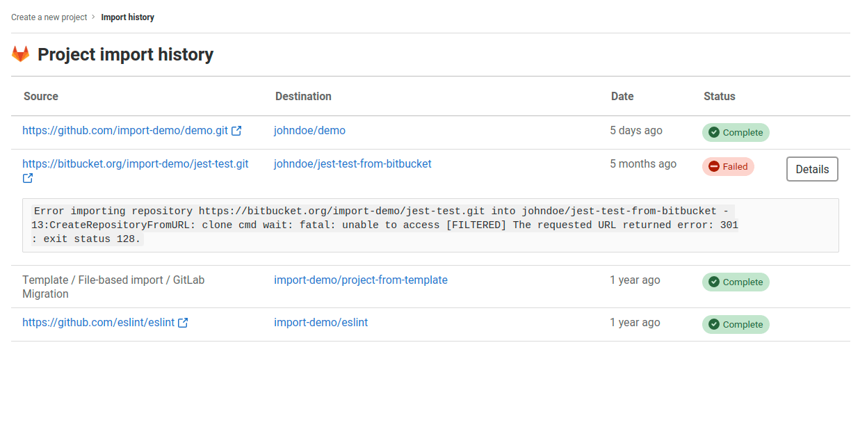 Index · Import · Project · User · Help · GitLab