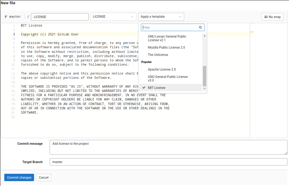 Web editor · Repository · Project · User · Help · GitLab